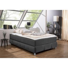 Boxspringbett Home Affaire, B:126cm L:206cm, grau, Komplettbetten, "Salo", Ohne Kopfteil, inkl. Topper, auch in &Uuml;berl&auml;nge 220 cm