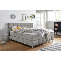 Boxspringbett Home Affaire, B:194cm L:231cm, grau, Komplettbetten, "Salo XXL", in Samtoptik oder Struktur, 6 Breiten in &Uuml;berl&auml;nge 220cm, 4 H&auml;rtegrade