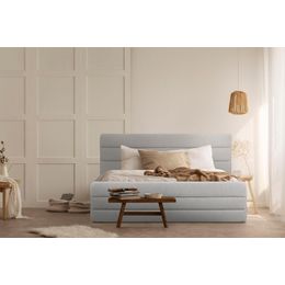 Polsterbett Home Affaire, B:213cm H:124cm L:214cm, beige, Struktur (70% recyceltes Polyester, 30% Polyester), Betten, "Merrit", Quernaht im Kopf- und