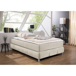Boxspringbett Home Affaire, B:126cm L:206cm, beige, Komplettbetten, "Salo", Ohne Kopfteil, inkl. Topper, auch in Überlänge 220 cm