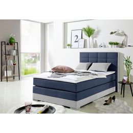 Boxspringbett Home Affaire, B:133cm L:210cm, blau, Komplettbetten, inklusive Topper und Wendekissen