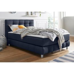 Boxspringbett Home Affaire, B:154cm L:231cm, blau, Komplettbetten, "Salo XXL", in Samtoptik oder Struktur, 6 Breiten in Überlänge 220cm, 4 Härtegrade