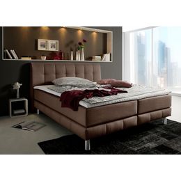 Boxspringbett Home Affaire, B:204cm L:211cm, braun, Bezug der Spiegelfl&auml;che Matratzendrell aus 100% Polyester;feiner Strukturstoff-Bezug (100%