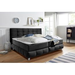 Boxspringbett Home Affaire, B:174cm L:231cm, grau, Komplettbetten, "Salo XXL", in Samtoptik oder Struktur, 6 Breiten in &Uuml;berl&auml;nge 220cm, 4 H&auml;rtegrade