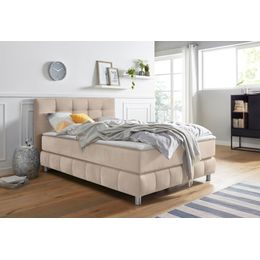 Boxspringbett Home Affaire, B:134cm L:211cm, beige, Struktur (100% Polyester);Bezug der Spiegelfl&auml;che Matratzendrell aus 100% Polyester;Samtoptik