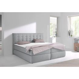 Boxspringbett Home Affaire, B:215cm L:210cm, grau, Feinstruktur(100% Polyester);Bezug der Spiegelfläche Matratzendrell aus 100% Polyester,