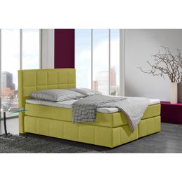 Boxspringbett Home Affaire, B:152cm L:215cm, gelb, Strukturstoff-Bezug (100% Polyester), Komplettbetten, "Casano", mit feiner Steppung, in 3