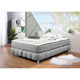 Boxspringbett Home Affaire, B:146cm L:206cm, grau, Komplettbetten, "Salo", Ohne Kopfteil, inkl. Topper, auch in &Uuml;berl&auml;nge 220 cm