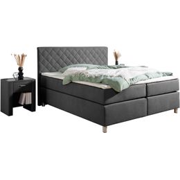 Boxspringbett Home Affaire, B:188cm L:208cm, grau, Komplettbetten, "Bernard, in verschiedenen Breiten", inkl. Topper, Matratze in H2, H3 oder H4