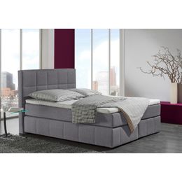 Boxspringbett Home Affaire, B:152cm L:215cm, grau, Strukturstoff-Bezug (100% Polyester), Komplettbetten, "Casano", mit feiner Steppung, in 3