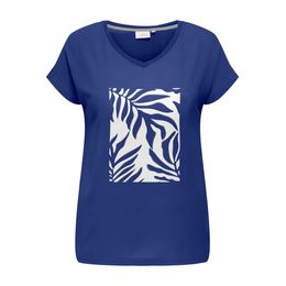 Only CARMAKOMA Damen Blusenshirt "CARVIGGA S/S O-NECK MIX TEE JRS BS", blau, Gr. S, bedruckt, Jersey, Obermaterial: 96% Viskose, 4% Elasthan, Shirts