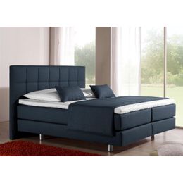 Boxspringbett Home Affaire, B:178cm L:210cm, blau, Strukturstoff-Bezug (100% Polyester), Komplettbetten, "Neon", in 3 Matratzenarten, feine Steppung