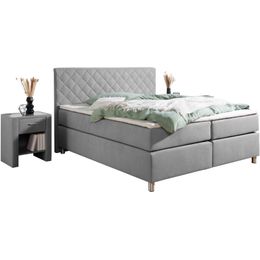 Boxspringbett Home Affaire, B:188cm L:208cm, grau, Komplettbetten, "Bernard, in verschiedenen Breiten", inkl. Topper, Matratze in H2, H3 oder H4