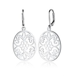Elli Damen Paar Ohrh&auml;nger "Ornament Blume Orientalisch Oval Schmuck Geschenk 925 Silber", onesize, ohne Stein, Silber 925 (Sterlingsilber), silber,