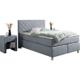 Boxspringbett Home Affaire, B:148cm L:208cm, blau, Komplettbetten, "Bernard, in verschiedenen Breiten", inkl. Topper, Matratze in H2, H3 oder H4