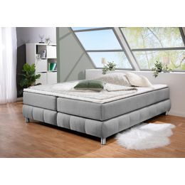Boxspringbett Home Affaire, B:166cm L:206cm, grau, Komplettbetten, "Salo", Ohne Kopfteil, inkl. Topper, auch in &Uuml;berl&auml;nge 220 cm