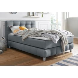 Boxspringbett Home Affaire, B:154cm L:231cm, grau, Komplettbetten, "Salo XXL", in Samtoptik oder Struktur, 6 Breiten in &Uuml;berl&auml;nge 220cm, 4 H&auml;rtegrade