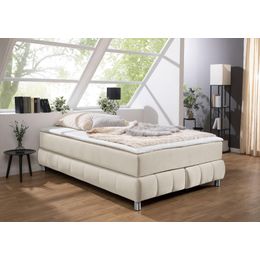 Boxspringbett Home Affaire, B:146cm L:226cm, beige, Komplettbetten, "Salo", Ohne Kopfteil, inkl. Topper, auch in &Uuml;berl&auml;nge 220 cm
