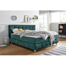 Boxspringbett Home Affaire, B:194cm L:211cm, blau, Struktur (100% Polyester);Bezug der Spiegelfl&auml;che Matratzendrell aus 100% Polyester;Samtoptik