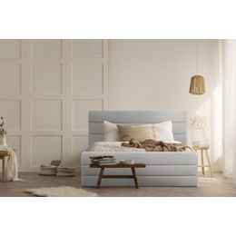Polsterbett Home Affaire, B:153cm H:124cm L:234cm, beige, Struktur (70% recyceltes Polyester, 30% Polyester), Betten, "Merrit", Quernaht im Kopf- und