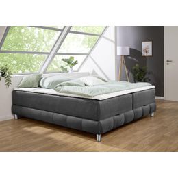 Boxspringbett Home Affaire, B:146cm L:226cm, grau, Komplettbetten, "Vaasa", f&uuml;r Dachschr&auml;gen geeignet, inkl. Bettkasten und Topper