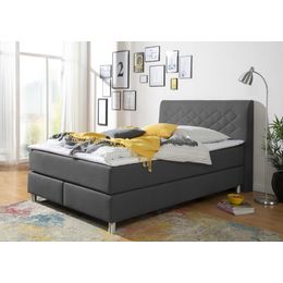 Boxspringbett Home Affaire, L:218cm, grau, 100% Polyester, Komplettbetten, "Parla", incl. Topper, 4 Farben in 4 Breiten, 2 Härtegraden, 3