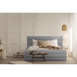 Polsterbett Home Affaire, B:213cm H:124cm L:234cm, grau, Struktur (70% recyceltes Polyester, 30% Polyester), Betten, "Merrit", Quernaht im Kopf- und