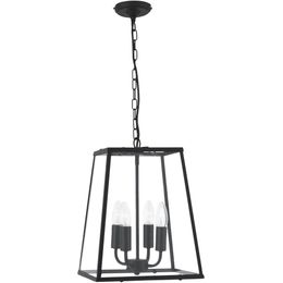 Searchlight Hängeleuchte "Lantern Noir 4Lt Pendant - Black Metal & Clear Glass", 4, H: 38cm, 1 Stk., schwarz, Esszimmer, Leuchten