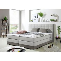 Boxspringbett Home Affaire, B:193cm L:210cm, grau, Komplettbetten, inklusive Topper und Wendekissen