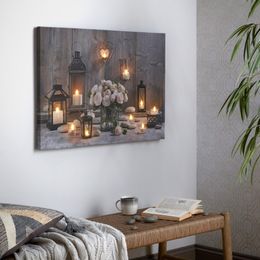 LED-Bild "Cosy Kerzen LED 60x90cm", B/H/T: 90cm x 60cm x 3cm, LED-Leinwandbild Modern Zen, 1 Stk., braun, Art for the home, Bilder, LED-Leinwand