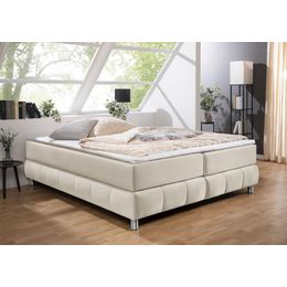 Boxspringbett Home Affaire, B:166cm L:206cm, beige, Komplettbetten, "Salo", Ohne Kopfteil, inkl. Topper, auch in &Uuml;berl&auml;nge 220 cm