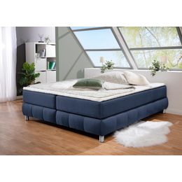 Boxspringbett Home Affaire, B:186cm L:226cm, blau, Komplettbetten, "Salo", Ohne Kopfteil, inkl. Topper, auch in &Uuml;berl&auml;nge 220 cm