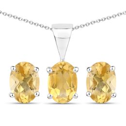 VIRA JEWELS Damen Paar Ohrstecker "Silber 925 rhodiniert Ohrringe und Halskette mit echtem Citrin", one-size, 2,4, Silber 925 (Sterlingsilber), wei&szlig;,
