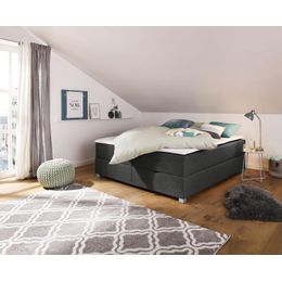 Boxbett Home Affaire, B:200cm L:220cm, grau, Struktur fein (100% Polyester), Komplettbetten, "Alexis", ohne Kopfteil - ideal f&uuml;r R&auml;ume mit