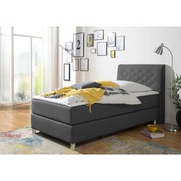 Boxspringbett Home Affaire, L:218cm, grau, 100% Polyester, Komplettbetten, "Parla", incl. Topper, 4 Farben in 4 Breiten, 2 H&auml;rtegraden, 3