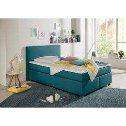 Boxspringbett Home Affaire, B:147cm L:210cm, blau, Komplettbetten, "Eliana", inkl. Topper, in 4 Breiten, 3 Matratzenarten und 2 H&auml;rtegraden