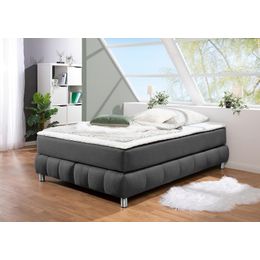 Boxspringbett Home Affaire, B:146cm L:206cm, grau, Komplettbetten, "Salo", Ohne Kopfteil, inkl. Topper, auch in &Uuml;berl&auml;nge 220 cm