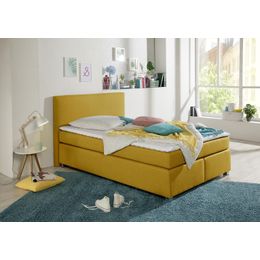Boxspringbett Home Affaire, B:147cm L:230cm, gelb, Komplettbetten, "Eliana", inkl. Topper, in 4 Breiten, 3 Matratzenarten und 2 H&auml;rtegraden