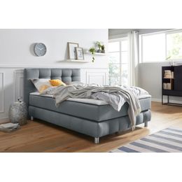 Boxspringbett Home Affaire, B:154cm L:231cm, grau, Komplettbetten, "Salo XXL", in Samtoptik oder Struktur, 6 Breiten in &Uuml;berl&auml;nge 220cm, 4 H&auml;rtegrade