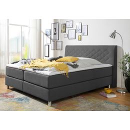 Boxspringbett Home Affaire, L:218cm, grau, 100% Polyester, Komplettbetten, "Parla", incl. Topper, 4 Farben in 4 Breiten, 2 H&auml;rtegraden, 3