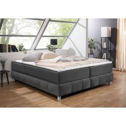 Boxspringbett Home Affaire, B:206cm L:226cm, grau, Komplettbetten, "Salo", Ohne Kopfteil, inkl. Topper, auch in &Uuml;berl&auml;nge 220 cm