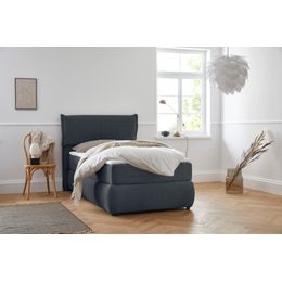 Boxspringbett Home Affaire, B:128cm L:225cm, blau, Struktur weich (85% Polyester/15% Nylon), Komplettbetten, "Jenson", in 4 Farben, 4 Breiten, 3
