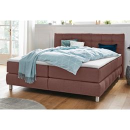Boxspringbett Home Affaire, B:214cm L:211cm, braun, Struktur (100% Polyester);Bezug der Spiegelfl&auml;che Matratzendrell aus 100% Polyester;Samtoptik