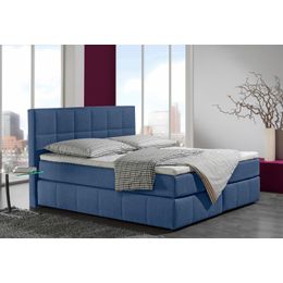 Boxspringbett Home Affaire, B:192cm L:215cm, blau, Strukturstoff-Bezug (100% Polyester), Komplettbetten, "Casano", mit feiner Steppung, in 3