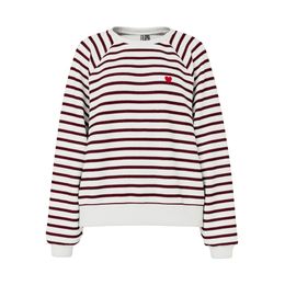 Sweatshirt Pieces "PCGRETA LS EMB UB SWEAT FC", Damen, Gr. L, cloud dancer stripes:tawny port, heart emb, Sweatware, Obermaterial: 78% Baumwolle, 22% Polyester, gestreift, regular fit normal, Rundhals, Rippb&uuml;ndchen, Sweatshirts Sweatshirt