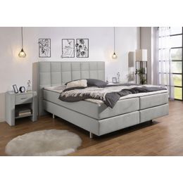 Boxspringbett Home Affaire, B:218cm L:210cm, grau, Komplettbetten, "Loomis", inkl. Topper, wahlweise in H2, H3 oder H4 erh&auml;ltlich