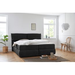 Boxspringbett Home Affaire, B:208cm L:225cm, grau, Struktur weich (85% Polyester/15% Nylon), Komplettbetten, "Jenson", in 4 Farben, 4 Breiten, 3