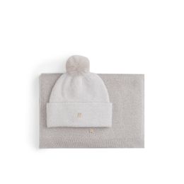Tommy Hilfiger Damen Beanie "POM POM LUREX"grau whisper, Strick, Materialmix, M&uuml;tzen, in Geschenkbox, Set aus M&uuml;tze und Schal