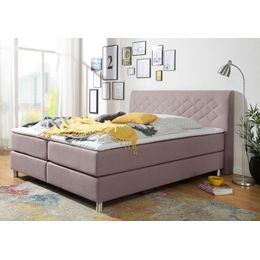 Boxspringbett Home Affaire, L:218cm, rosa, 100% Polyester, Komplettbetten, "Parla", incl. Topper, 4 Farben in 4 Breiten, 2 H&auml;rtegraden, 3