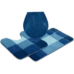 Badematte my home, H:20mm, blau, Polyester, Badematten, "Pia, Badvorleger, Badezimmer Teppich", Badteppich, karierte Badematten, rechteckig, rund &